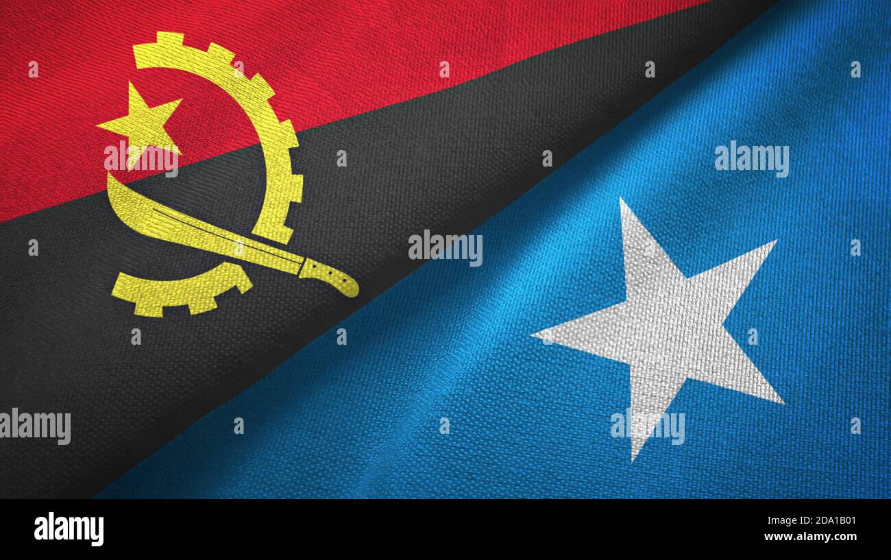Angola and Somalia two flags textile cloth, fabric texture Stock Photo ...