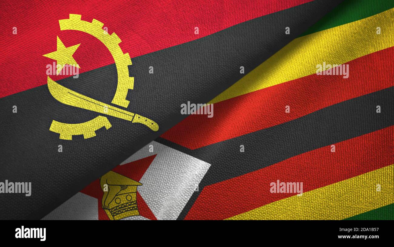 Angola and Zimbabwe two flags textile cloth, fabric texture Stock Photo ...