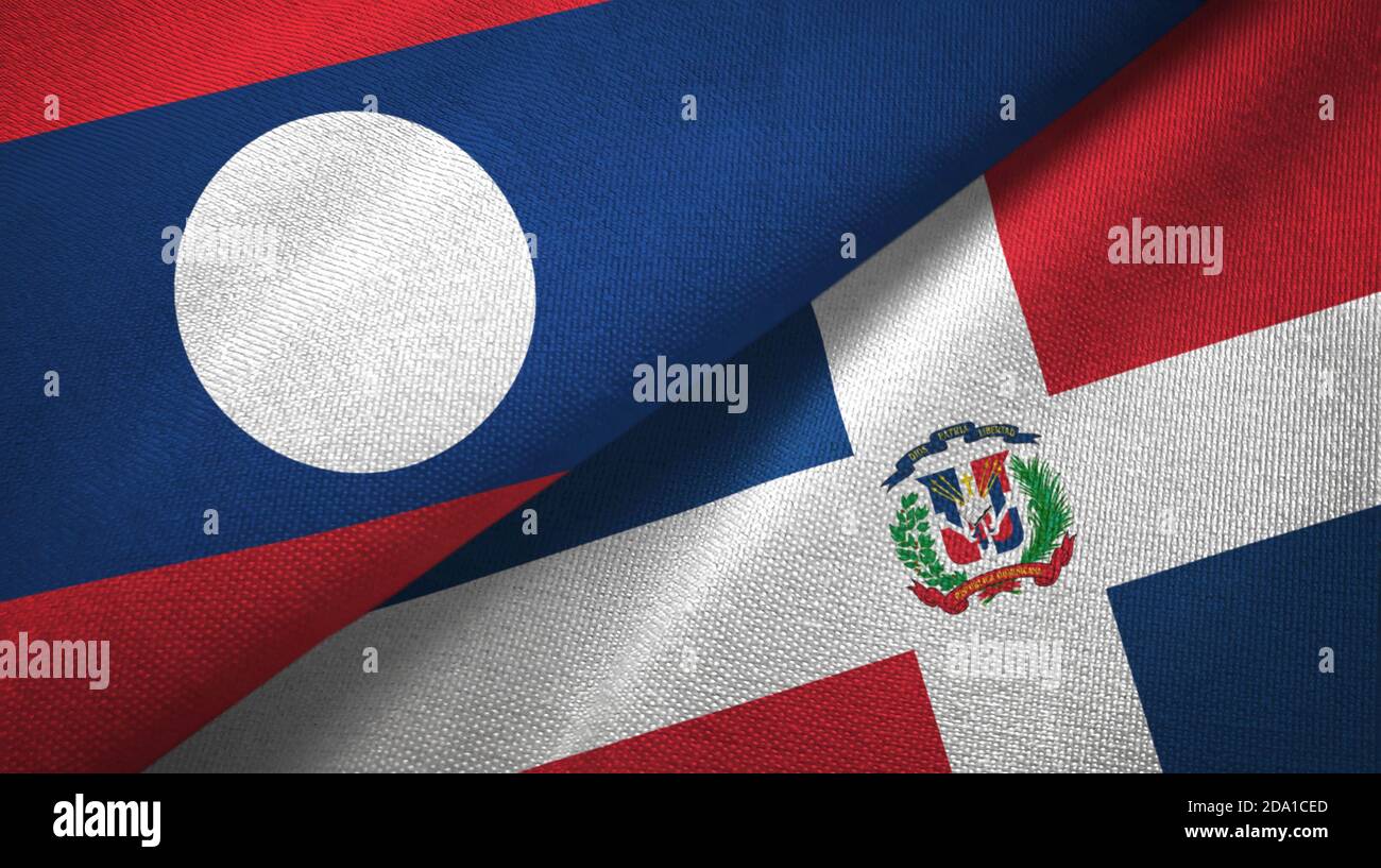 Laos and Dominican Republic two flags textile cloth, fabric texture ...