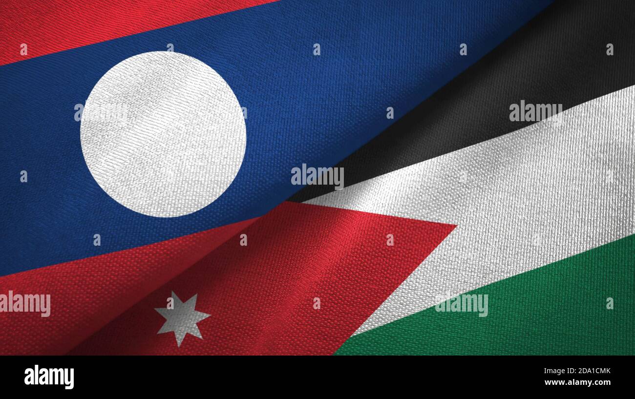 Laos and Jordan two flags textile cloth, fabric texture Stock Photo - Alamy
