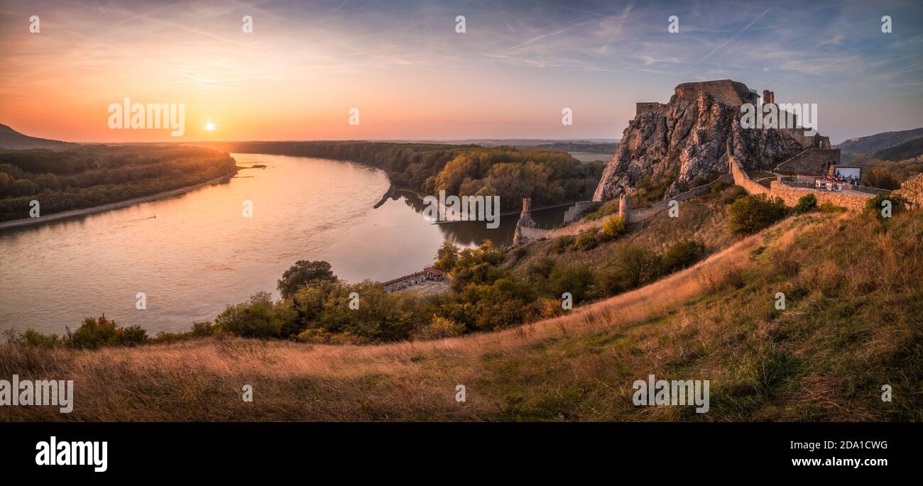 Famous Devin Castle Ruin Located at Confluence of Danube River and ...