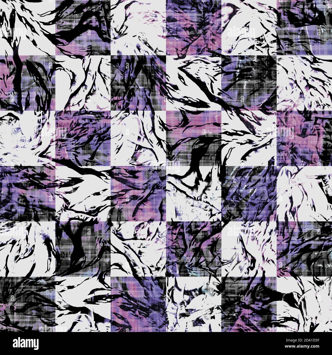 Seamless modern boho tie dye check print. Grunge watercolor texture square grid geometric ...