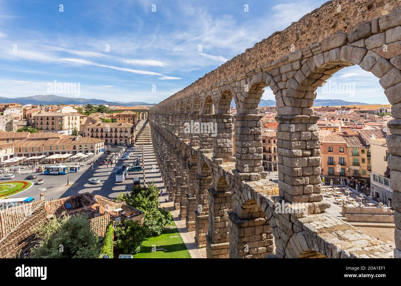 Roman aqueduct bridge and city panorama, Segovia, Spain Stock Photo - Alamy