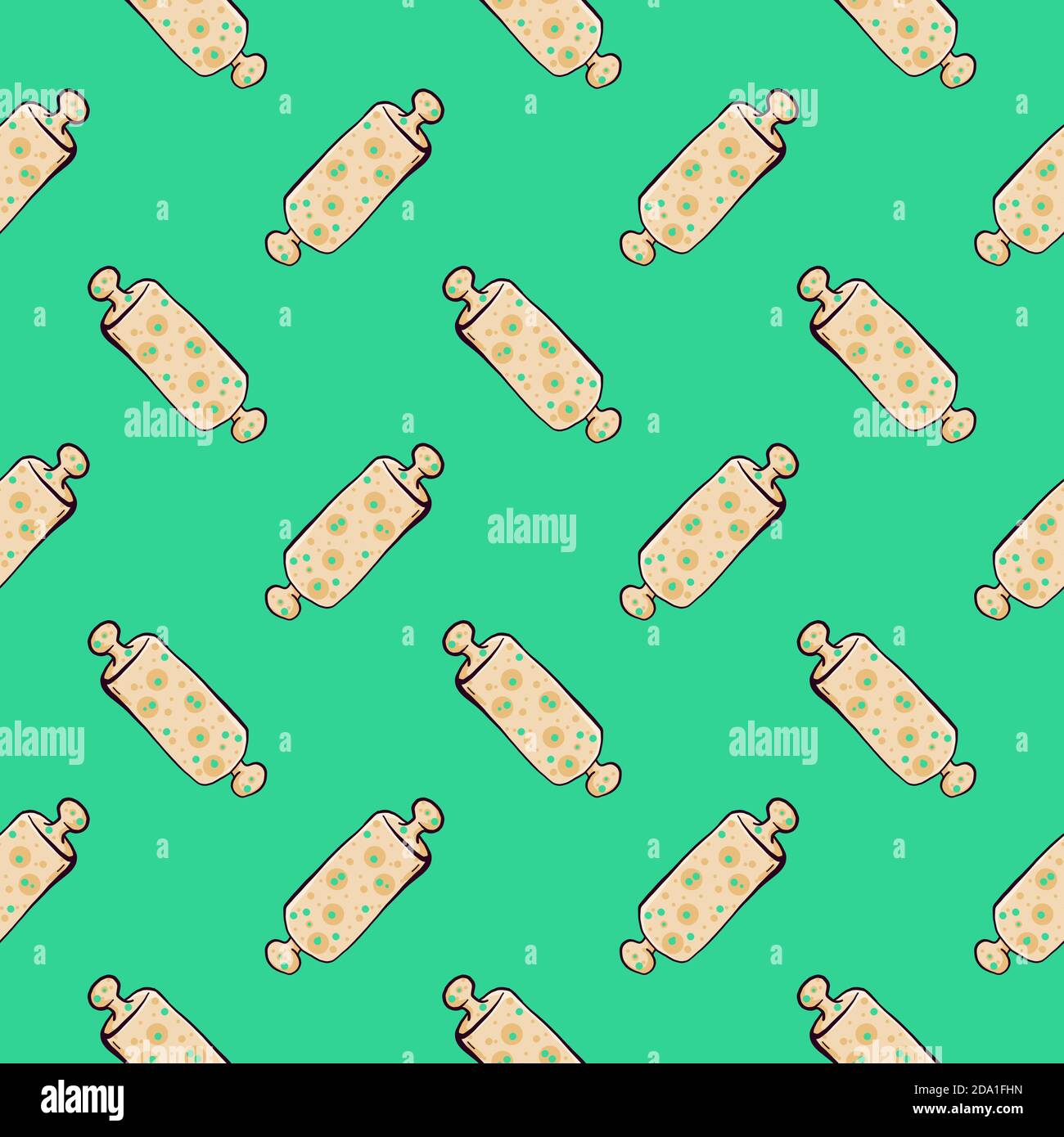 Rolling pin , seamless pattern on a mint green background Stock Vector ...