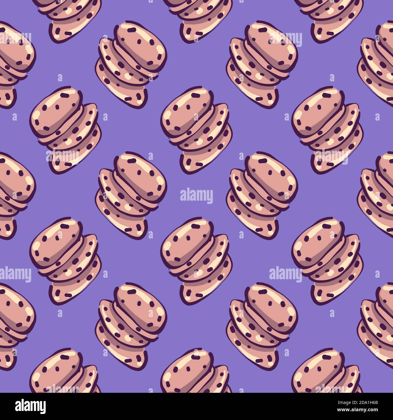 Chocolate chip cookies , seamless pattern on a purple background Stock ...