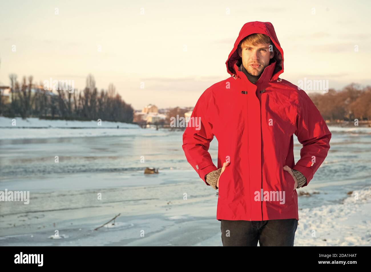 Safety measures. Polar explorer. Winter menswear. Winter outfit ...