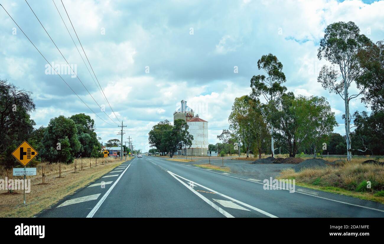 Warra, Queensland, Australia - October 2019: Grain silos by the side of ...