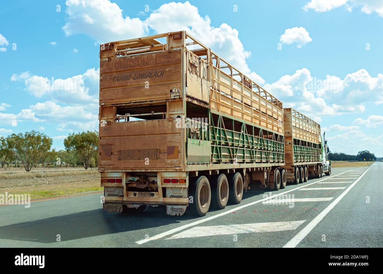 Injune, Queensland, Australia - October 2019: A long road train used ...