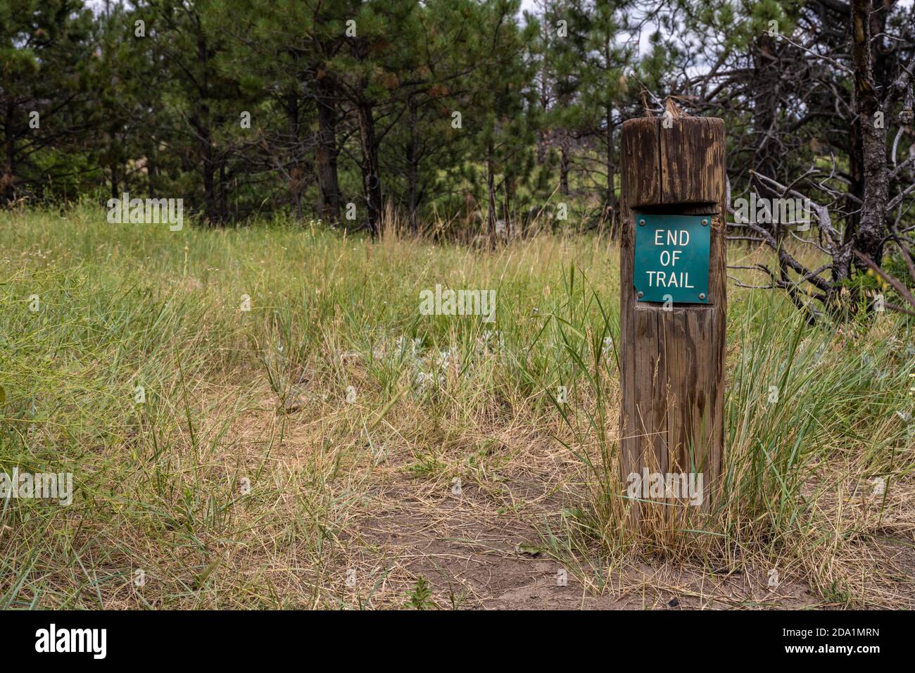 End of Trail Sign with Copy Space to Left Stock Photo - Alamy