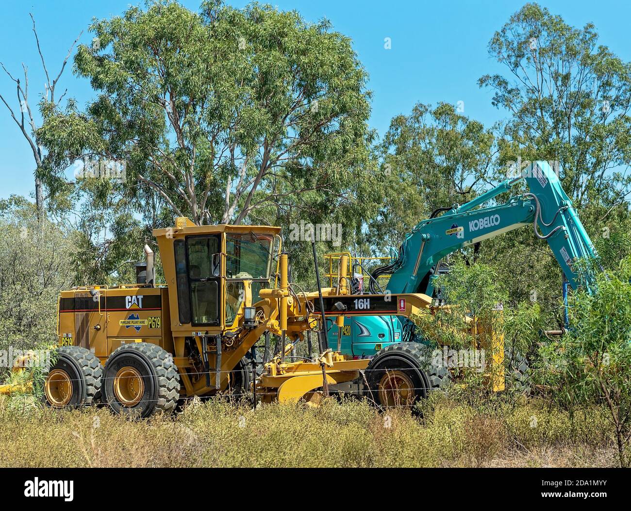 Nebo, Queensland, Australia - October 2019: Grader and excavator heavy ...