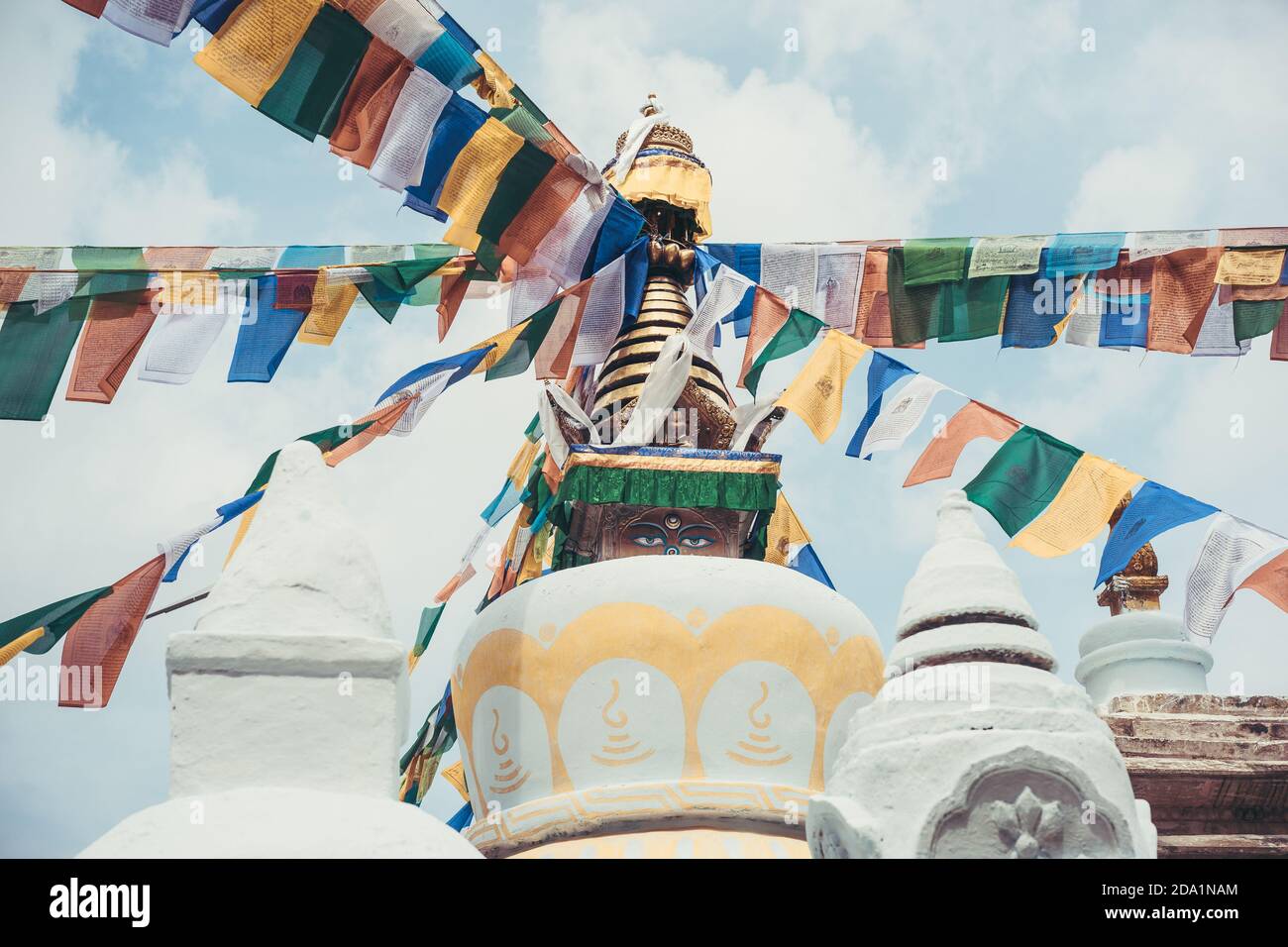 tibetan buddhist prayer flags on a stupa in Namo Buddha monastery in ...