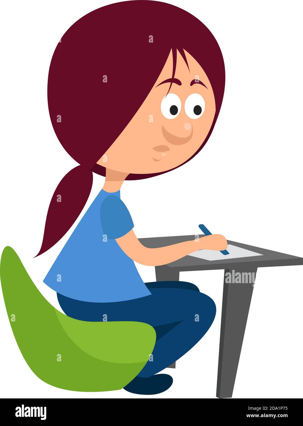 Girl doing paper work , illustration, vector on white background Stock ...