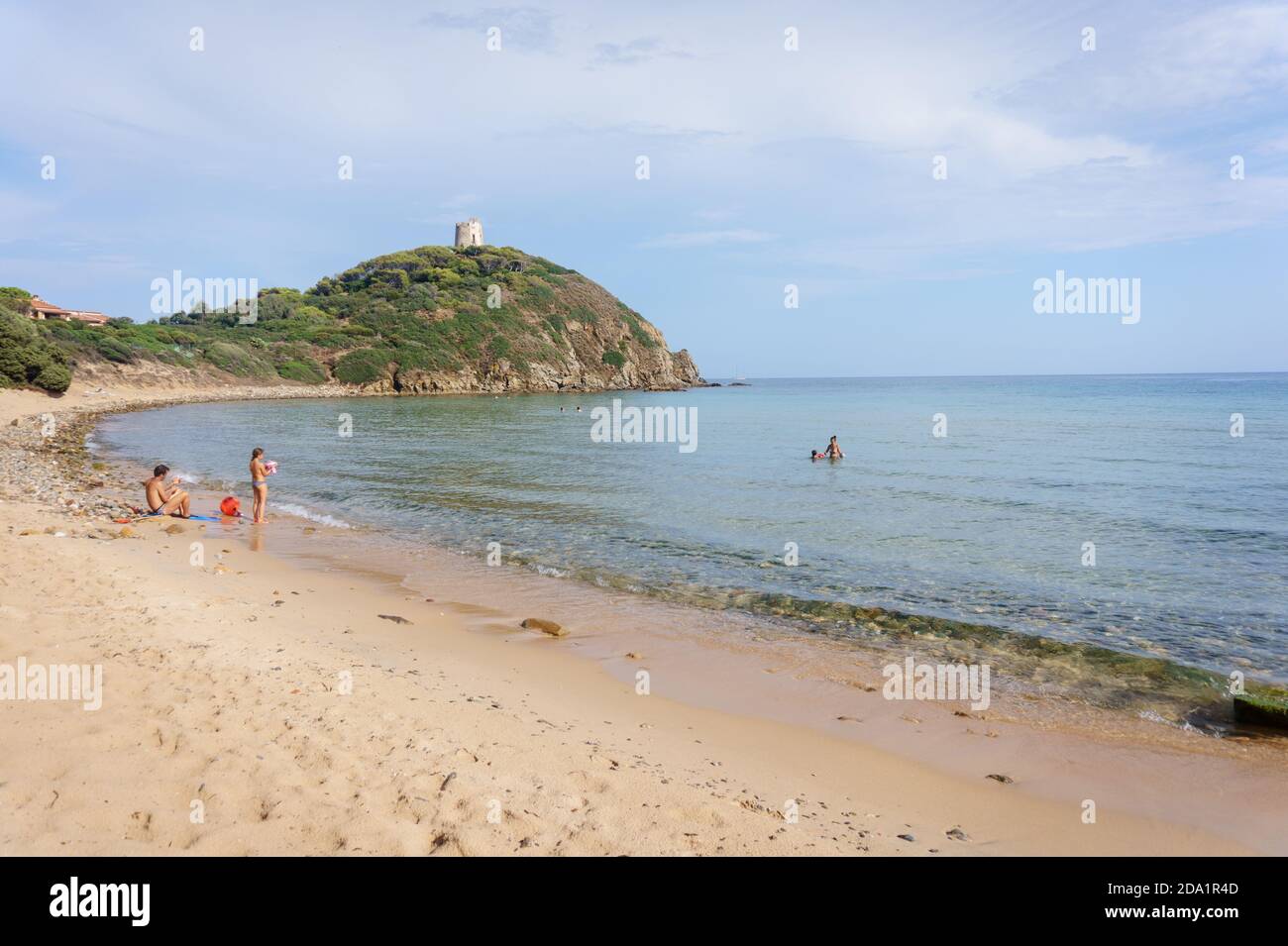 Tower of Sa Colonia beach, Chia resort, South Sardinia island, Italy ...