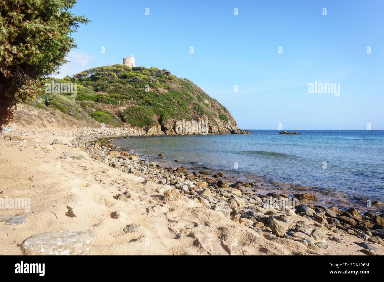 Tower of Sa Colonia beach, Chia resort, South Sardinia island, Italy ...
