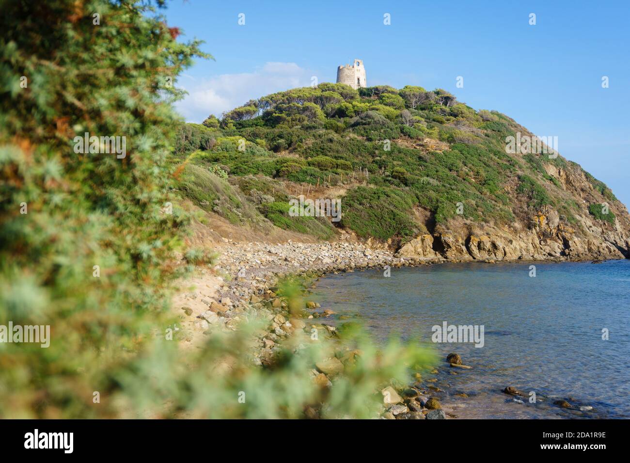 Tower of Sa Colonia beach, Chia resort, South Sardinia island, Italy ...