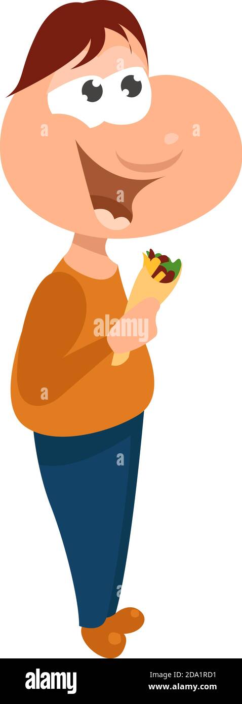 Man eating , illustration, vector on white background Stock Vector ...