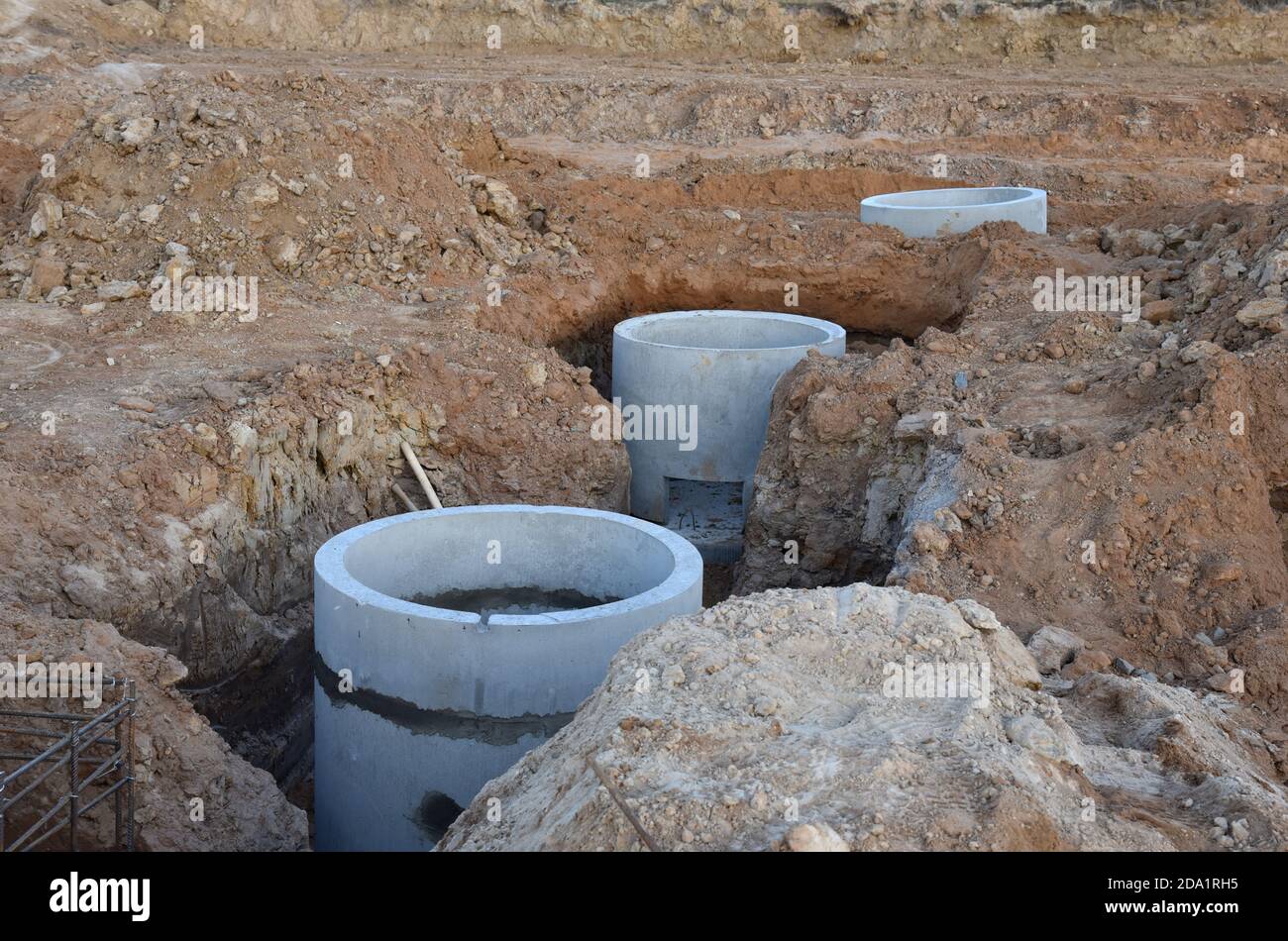 Laying concrete manholes and heating drain pipes and for stormwater ...