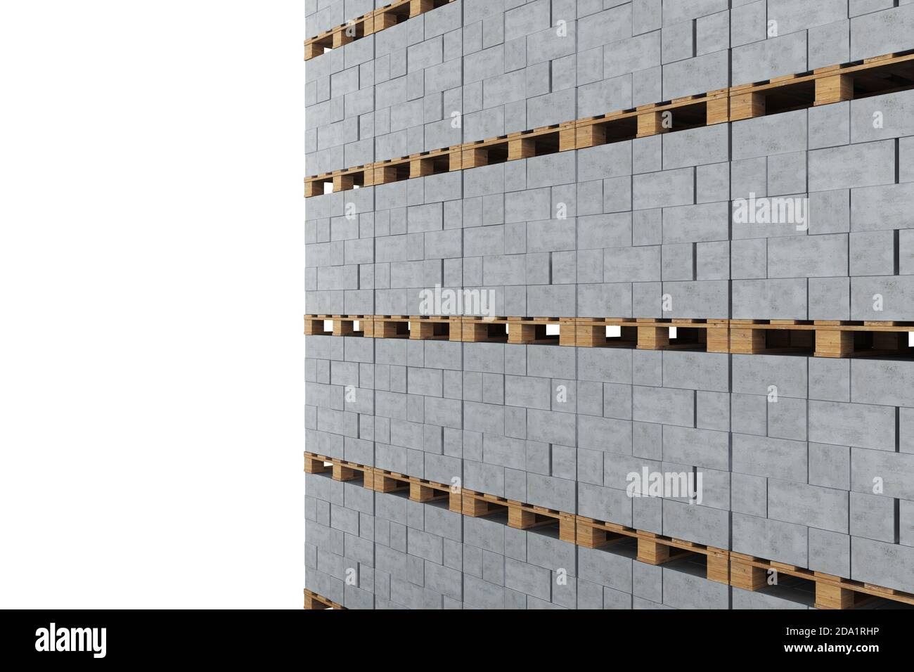 wall of cinder blocks on pallets perspective view. 3d rendering Stock Photo - Alamy