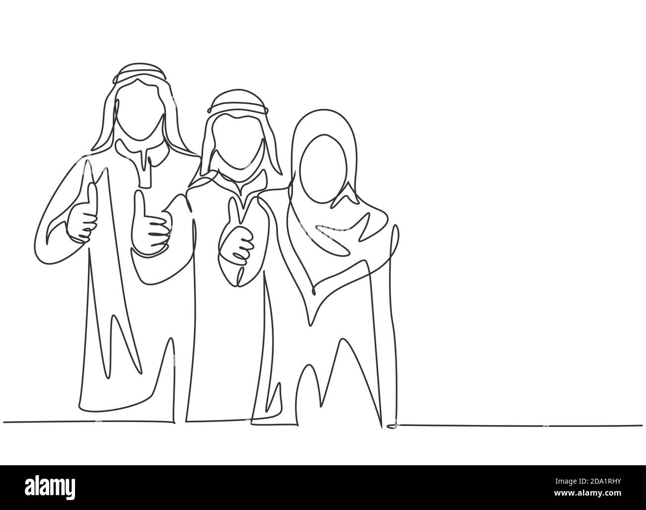 Single continuous line drawing of young muslim male and female ...
