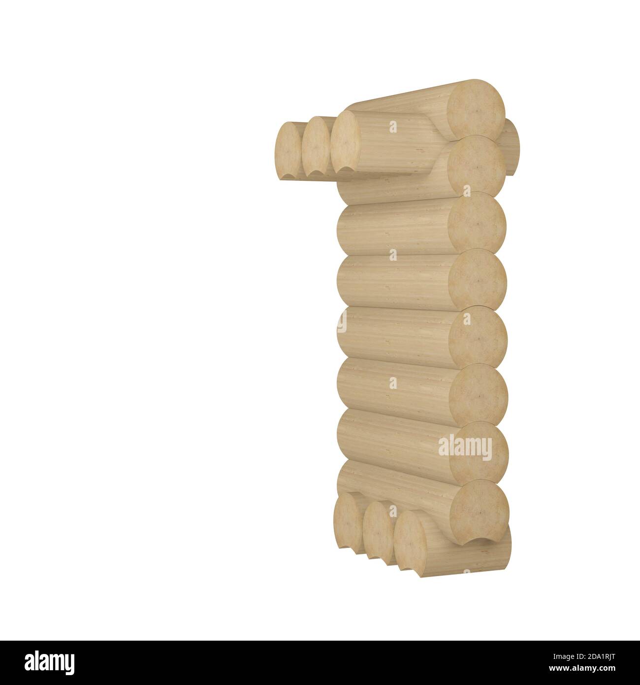 construction of rounded timber in the figure of number 1 isolated. 3d ...