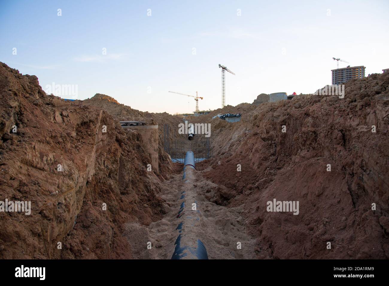 Sewer pipes for laying an external sewage system at a construction site ...