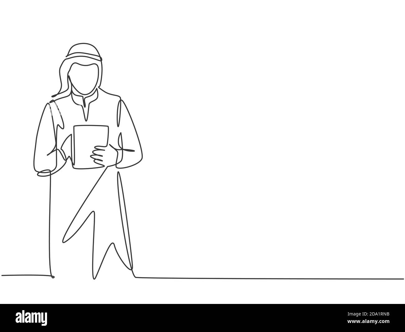 Single continuous line drawing of young happy muslim businessman ...