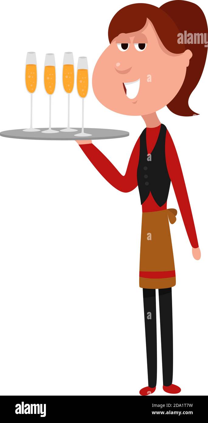 Girl waiter ,illustration, vector on white background Stock Vector ...