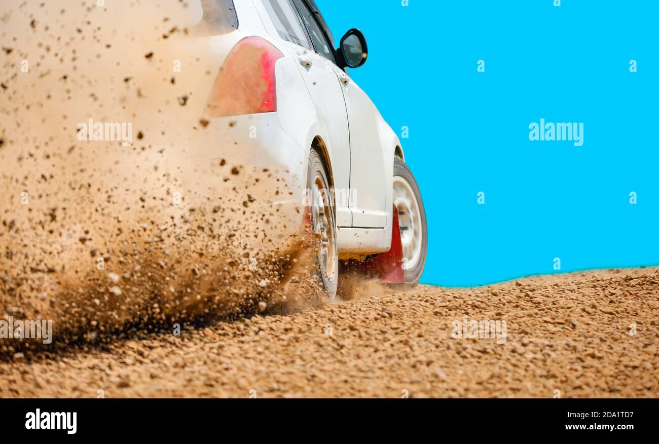 Rally race car drifting on dirt track Stock Photo - Alamy