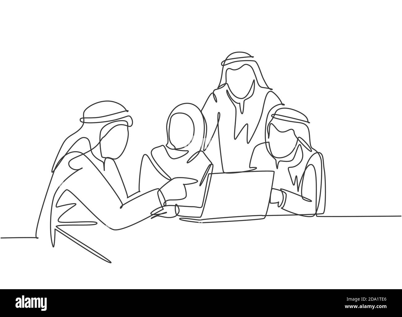 Single continuous line drawing of young muslim manager gives short job ...