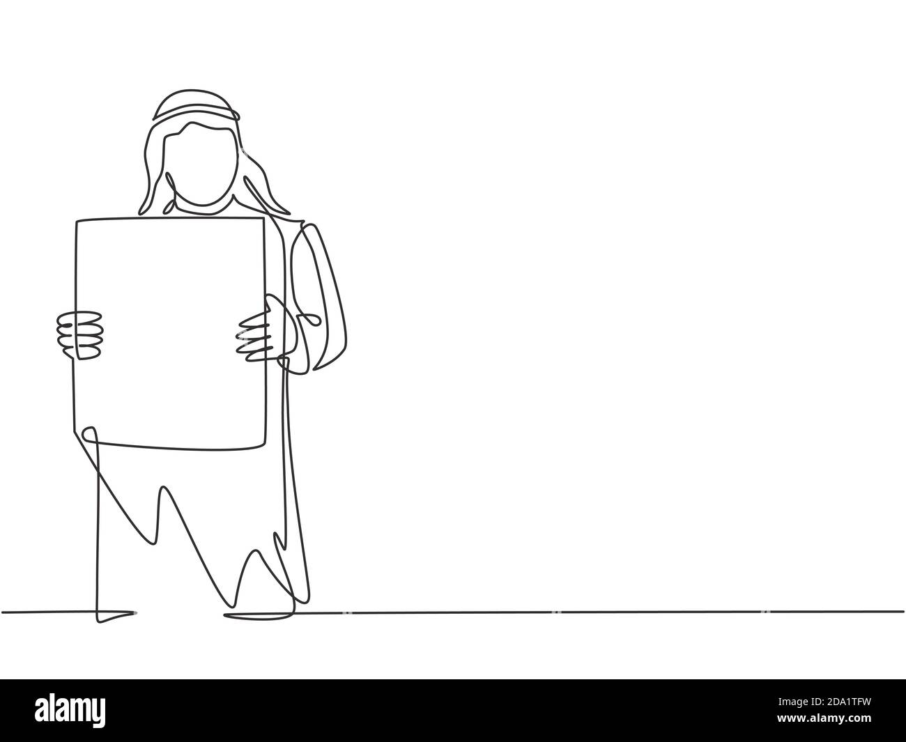 Single continuous line drawing of young muslim businessman showing ...
