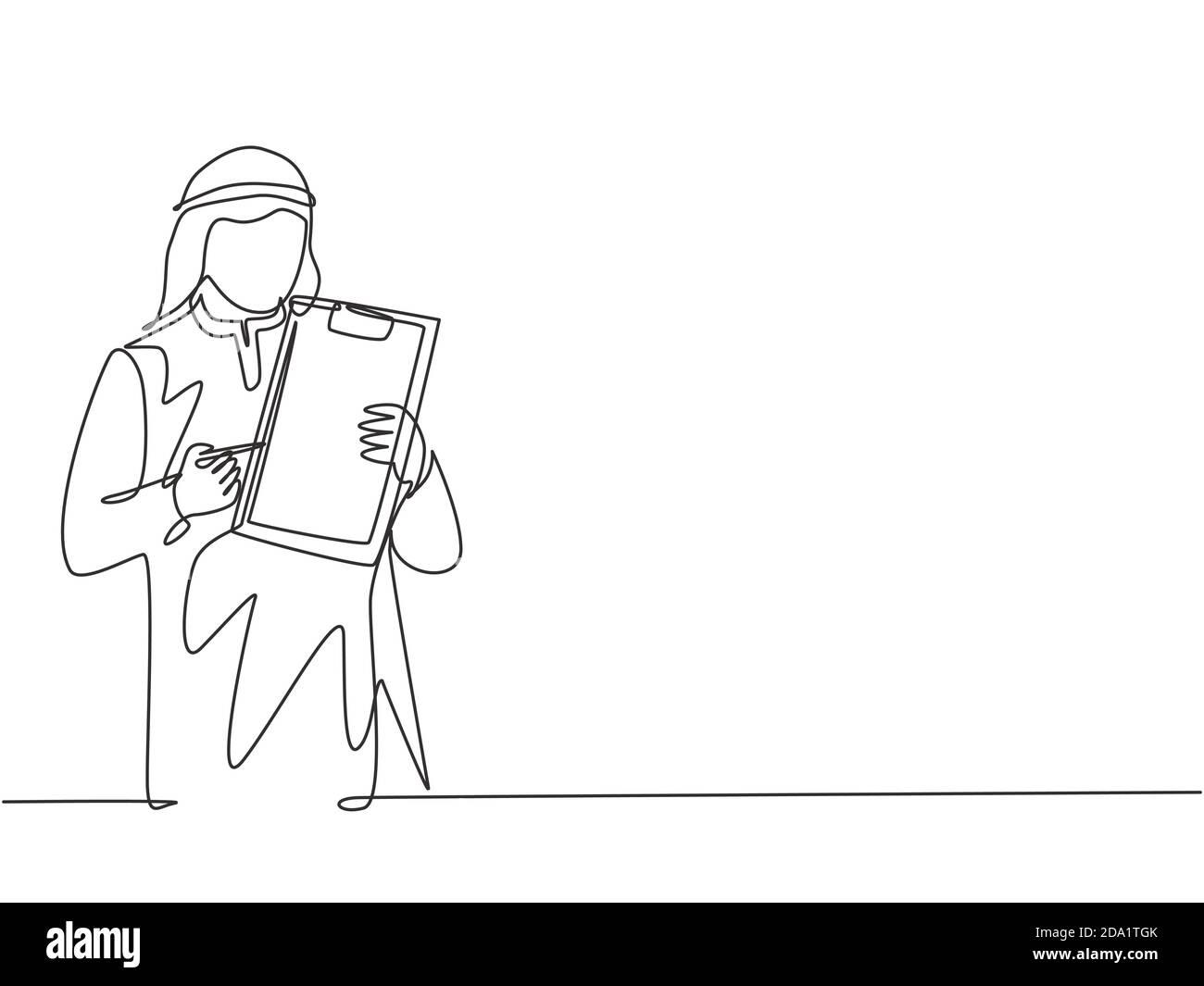 One continuous line drawing of young muslim sales marketer explaining ...
