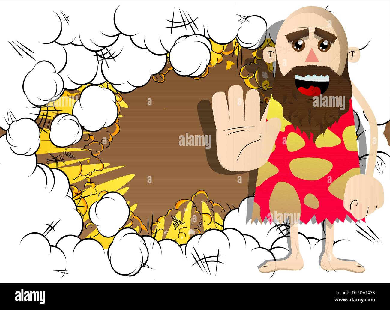 Cartoon caveman showing deny or refuse hand gesture. Vector ...