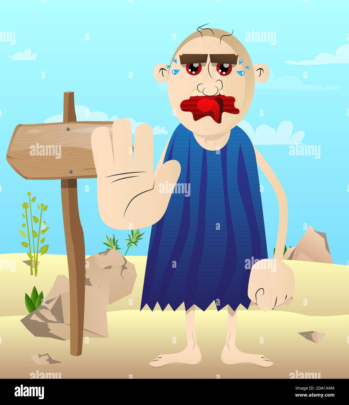 Cartoon caveman showing deny or refuse hand gesture. Vector ...