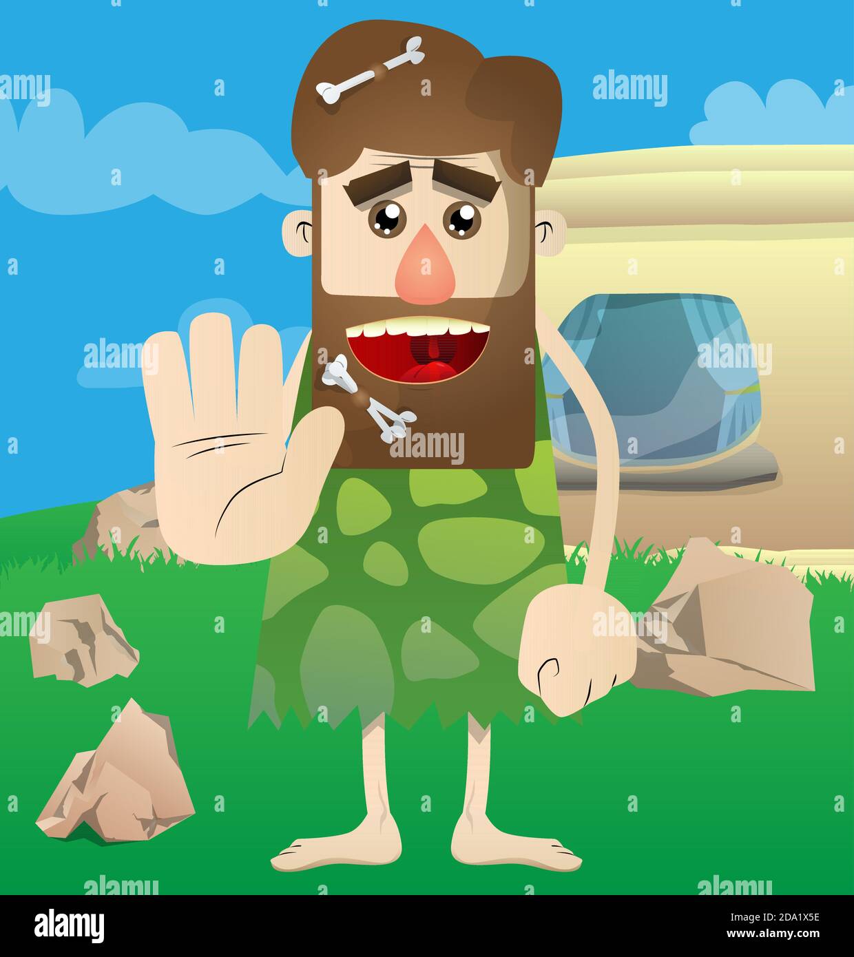 Cartoon caveman showing deny or refuse hand gesture. Vector ...