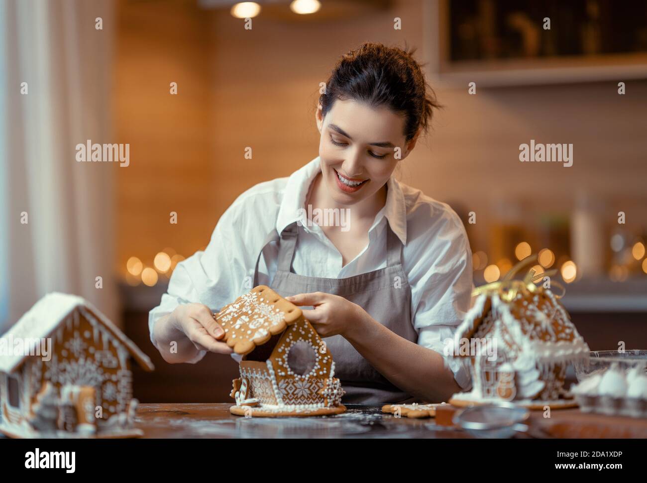 Merry Christmas and Happy Holidays. Family preparation holiday food ...