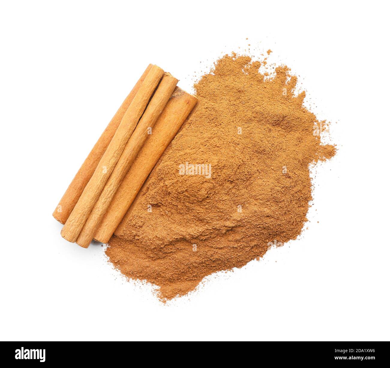 Cinnamon sticks and powder on white background Stock Photo - Alamy