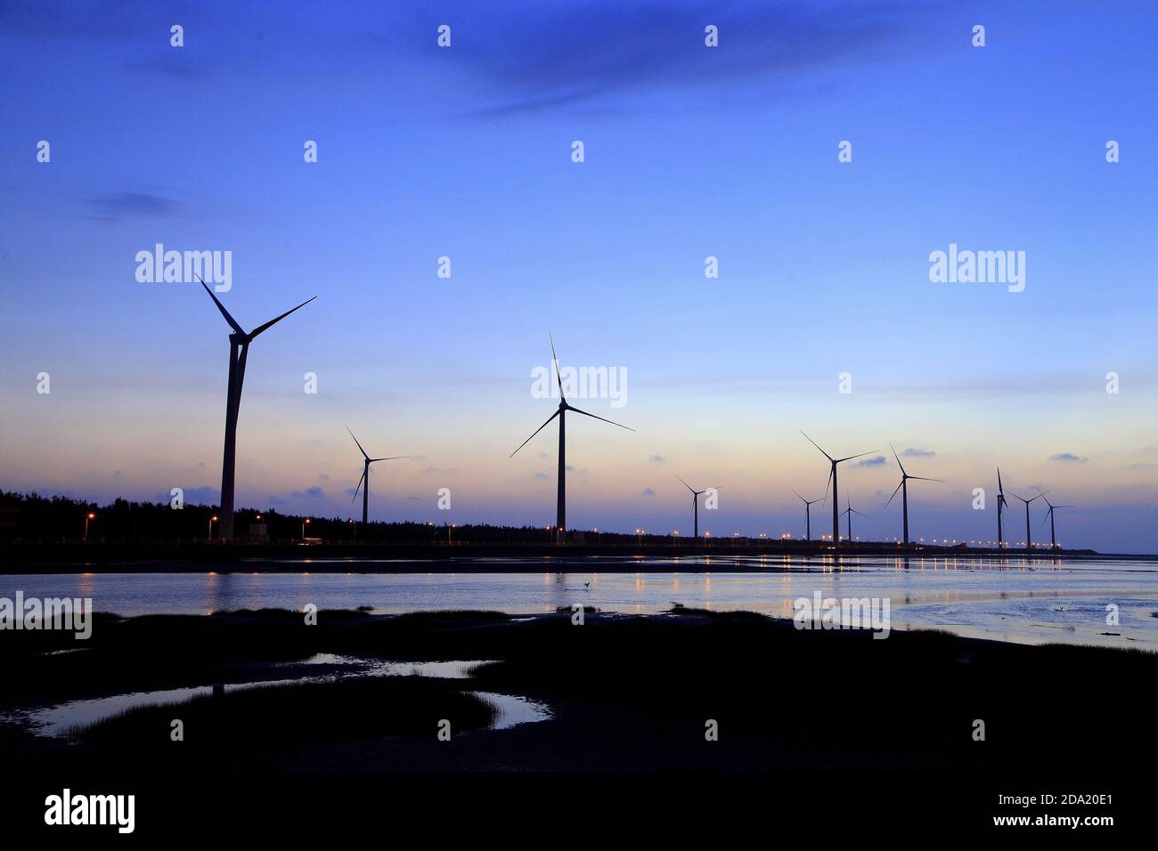 Taichung qingshui gaomei wetland wind power tower sunset hi-res stock ...