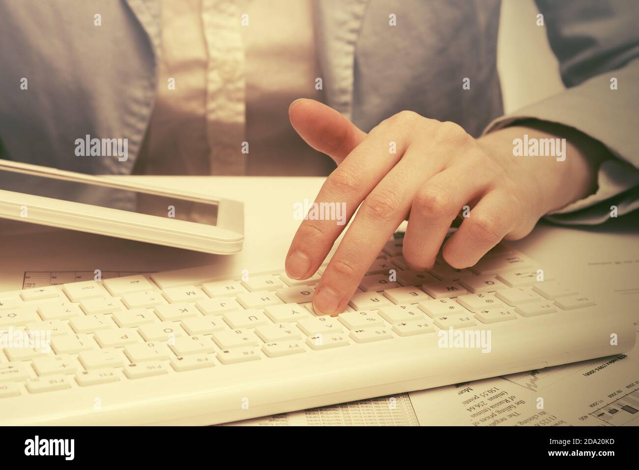 Financial accounting Business woman using digital tablet and computer ...