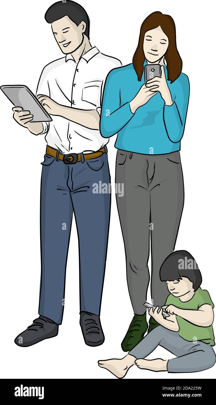 Boy using smartphone illustration Cut Out Stock Images & Pictures - Alamy