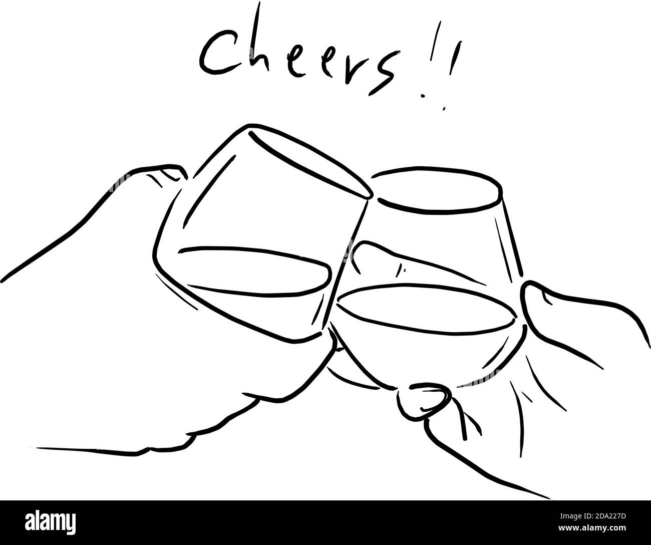 two hands cheering with glasses of alcohol vector illustration sketch ...