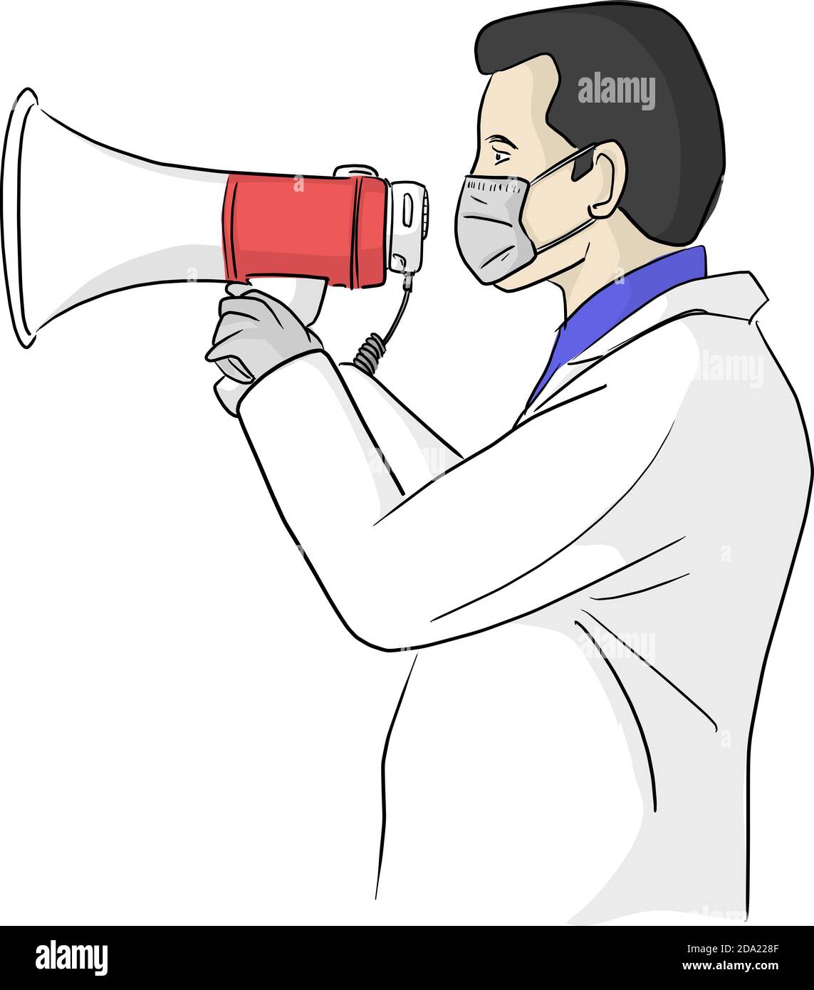doctor yelling with megaphone through the medical mask vector ...