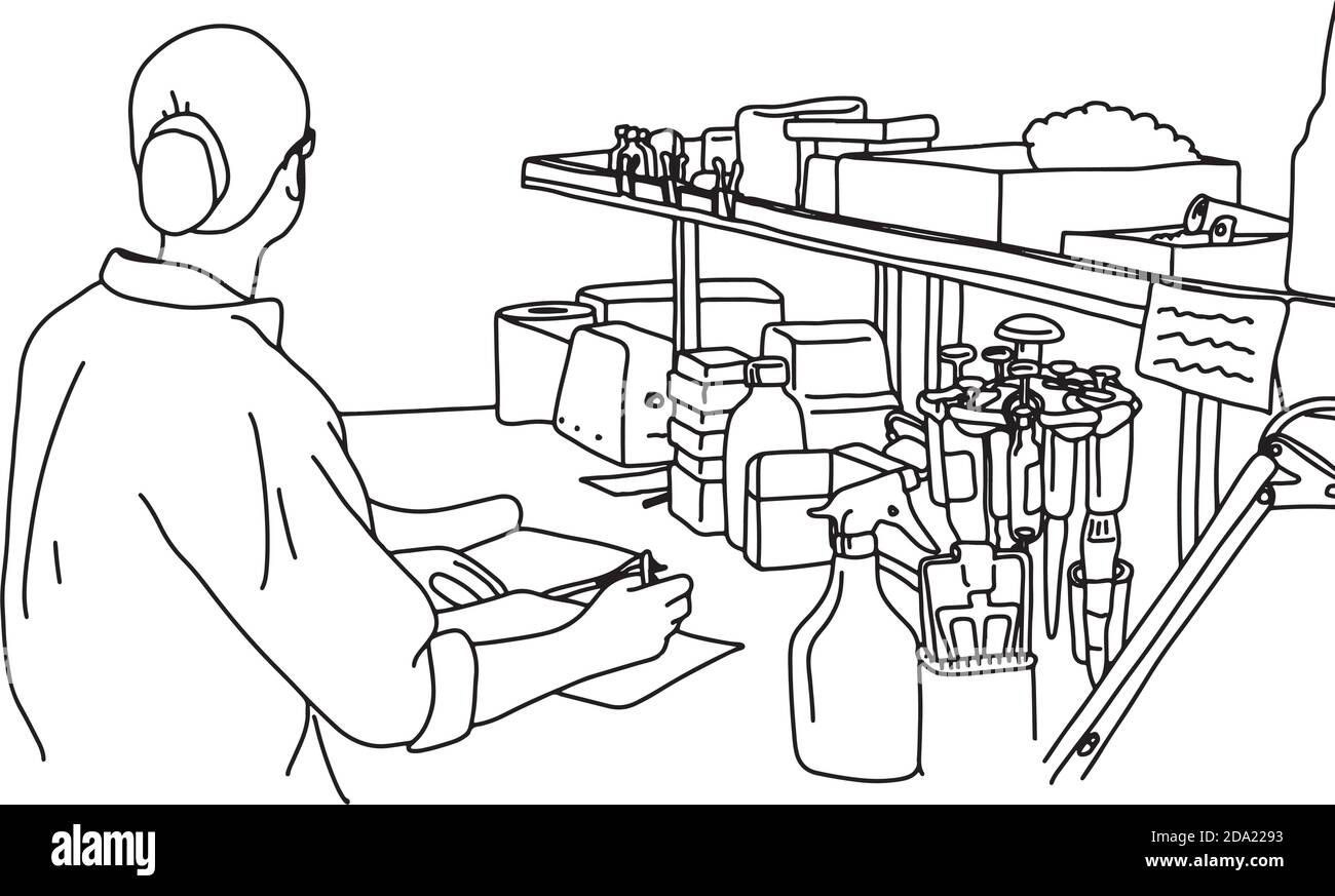 young woman working in the laboratory vector illustration sketch doodle ...
