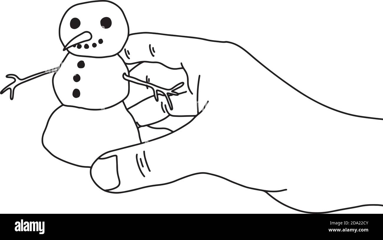 close-up hand holding mini snowman vector illustration sketch doodle ...