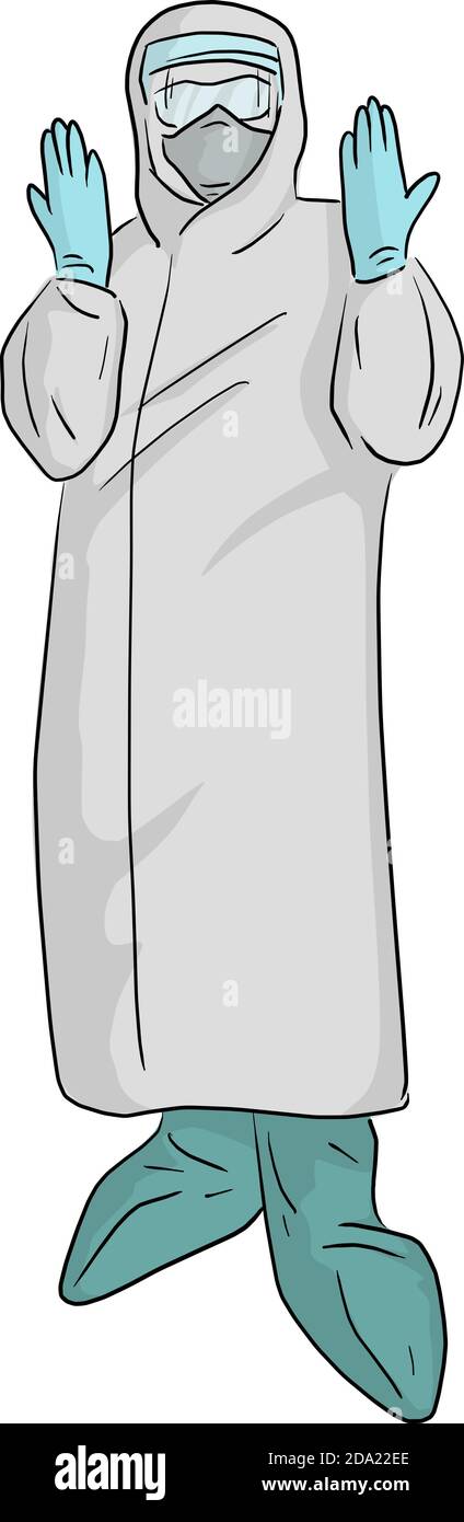 doctor in full protected medical suit vector illustration sketch doodle ...