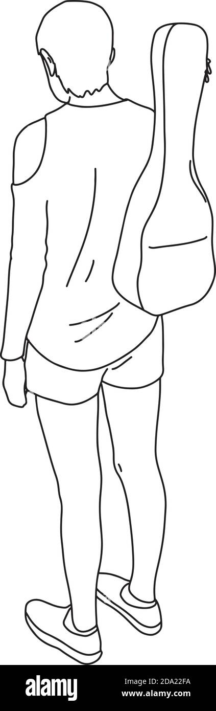 man holding ukulele on his back vector illustration sketch doodle hand ...