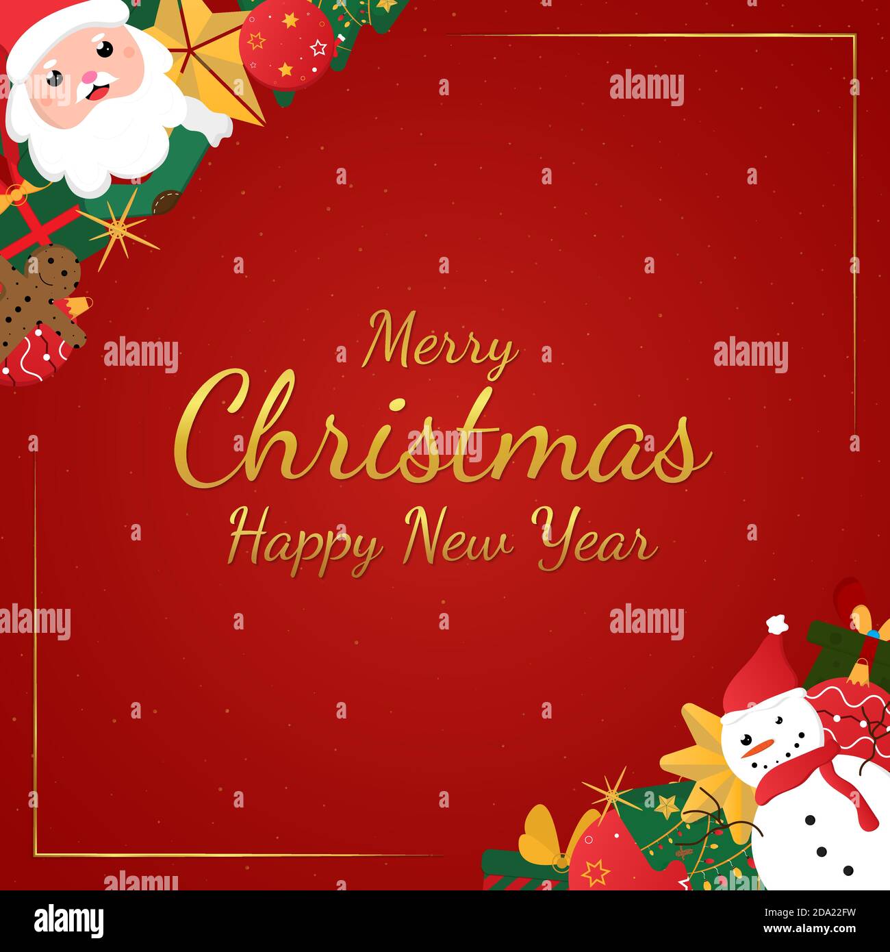 Merry christmas card concept cartoon element corner gold frame. vector ...