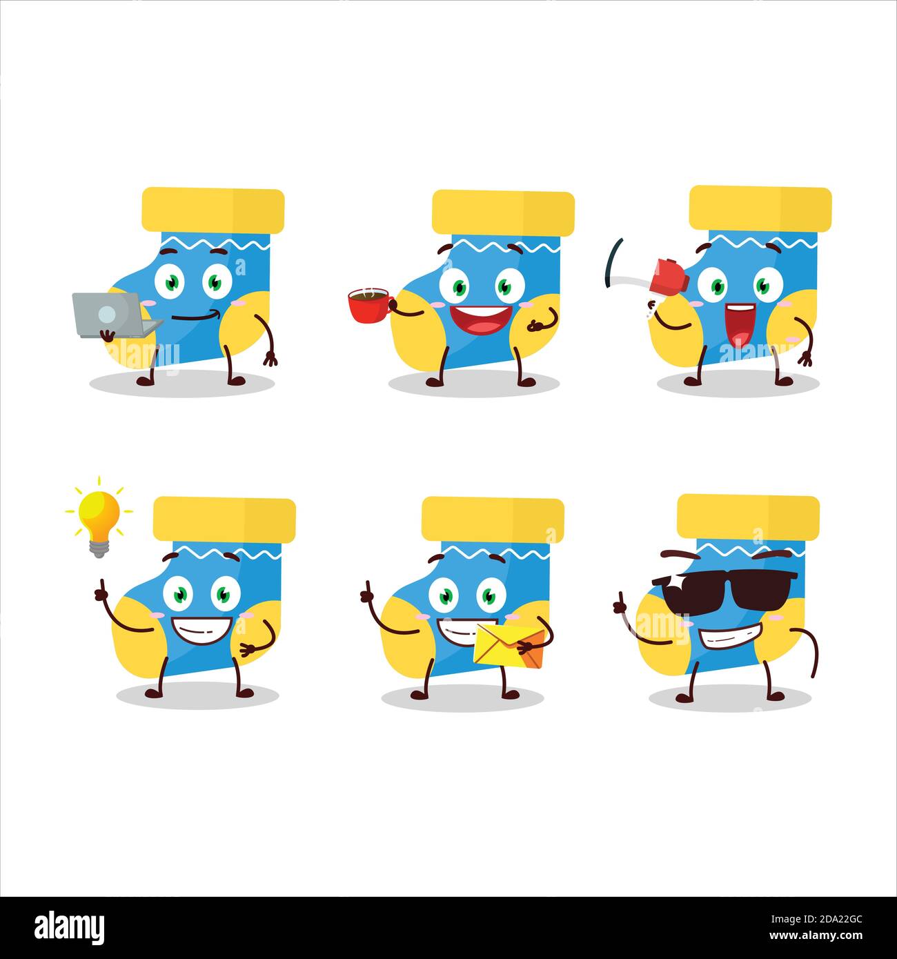 Baby blue socks cartoon character with various types of business ...