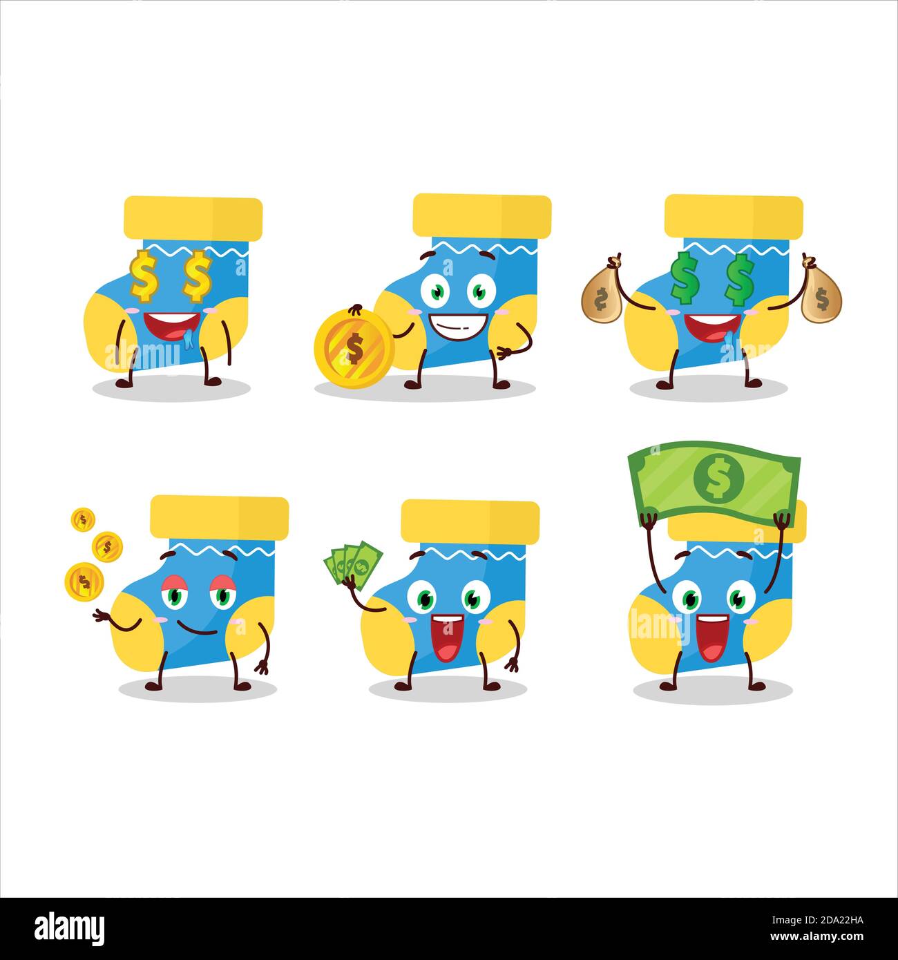 Baby blue socks cartoon character with cute emoticon bring money Stock ...