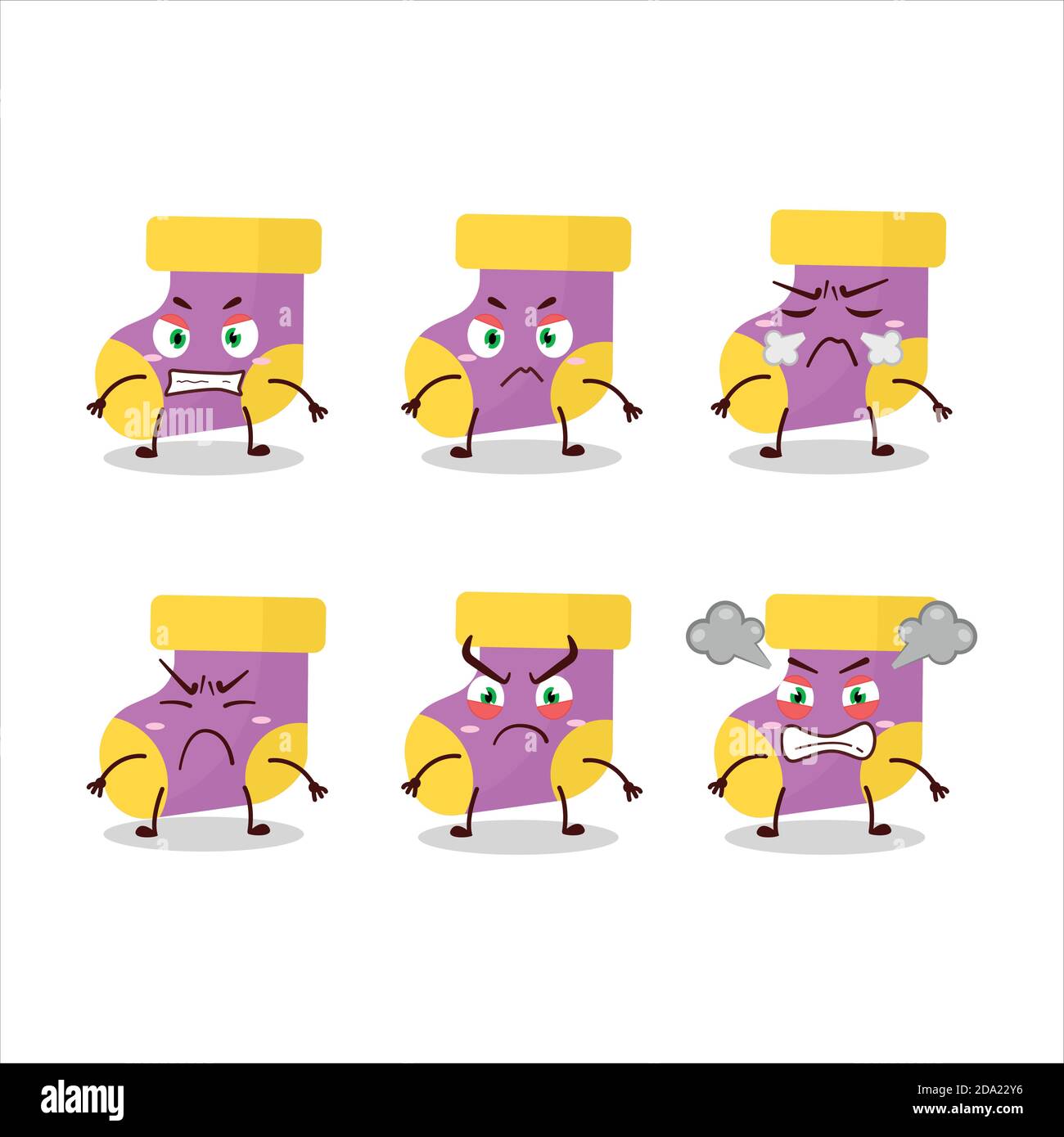 Baby purple socks cartoon character with various angry expressions ...