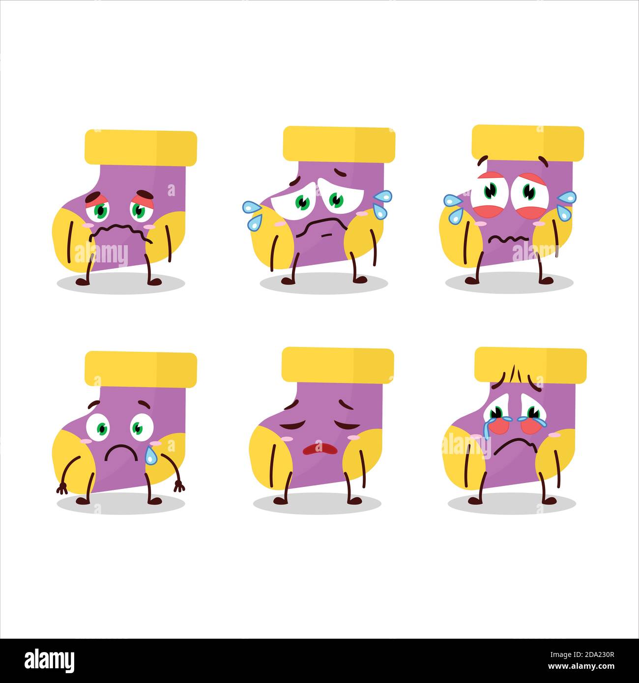 Baby purple socks cartoon character with sad expression Stock Vector ...